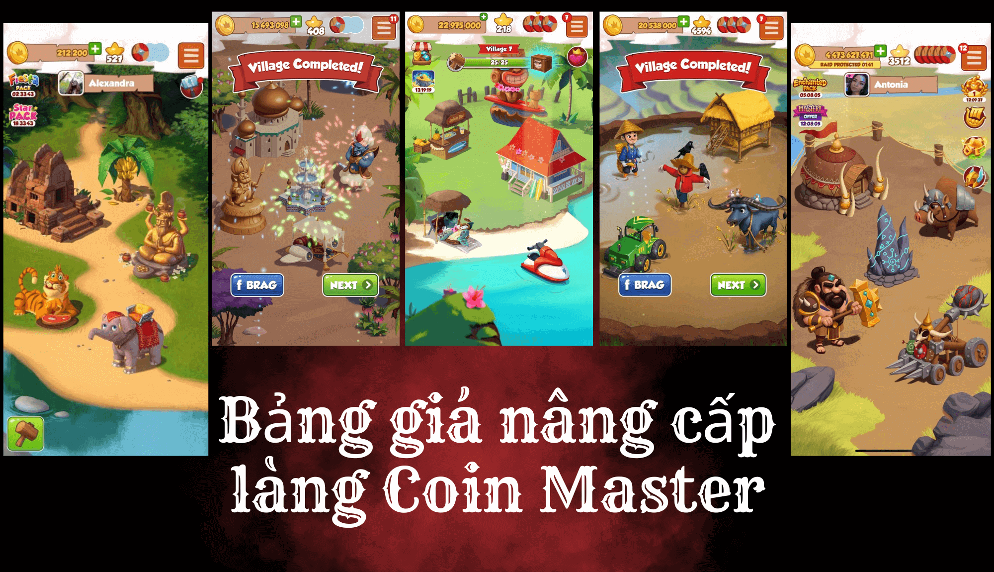 Cập nhật tên và bảng giá xây làng Coin Master